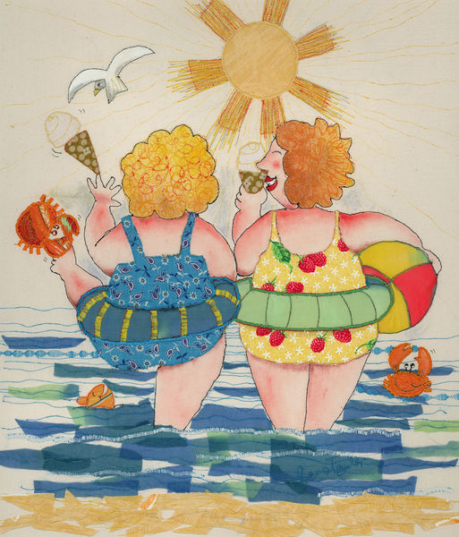 Bathing Belles - Applique/Gouache and Freestyle Embroidery