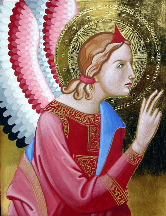 Italian style Archangel Gabriel - egg tempera and gold leaf on panel