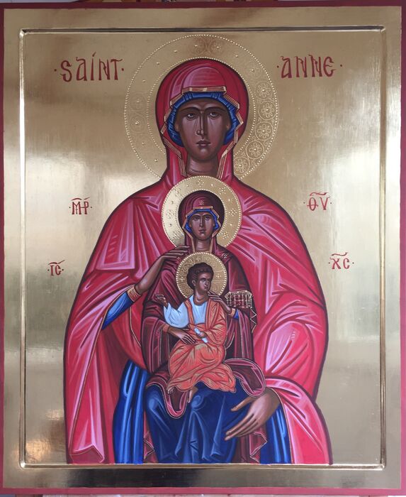 Byzantine Style Saint Anne Icon - Egg Tempera and Gold Leaf on Gessoed ...