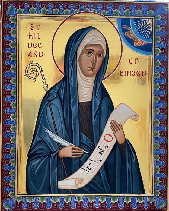 St Hildegard of Bingen - Tempera and Gold on Gessoed Panel