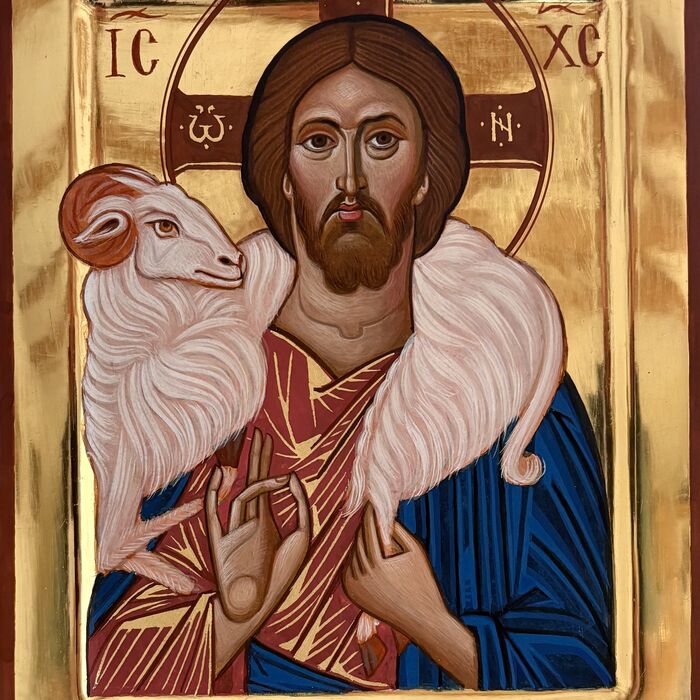 Byzantine Style Christ The Good Shepherd Icon - egg tempera and gold ...