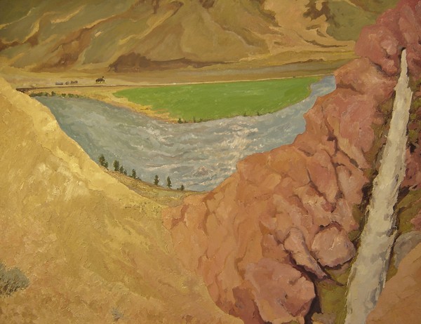 Murray Creek Waterfall, Thompson River And Spences Bridge Church - oil ...