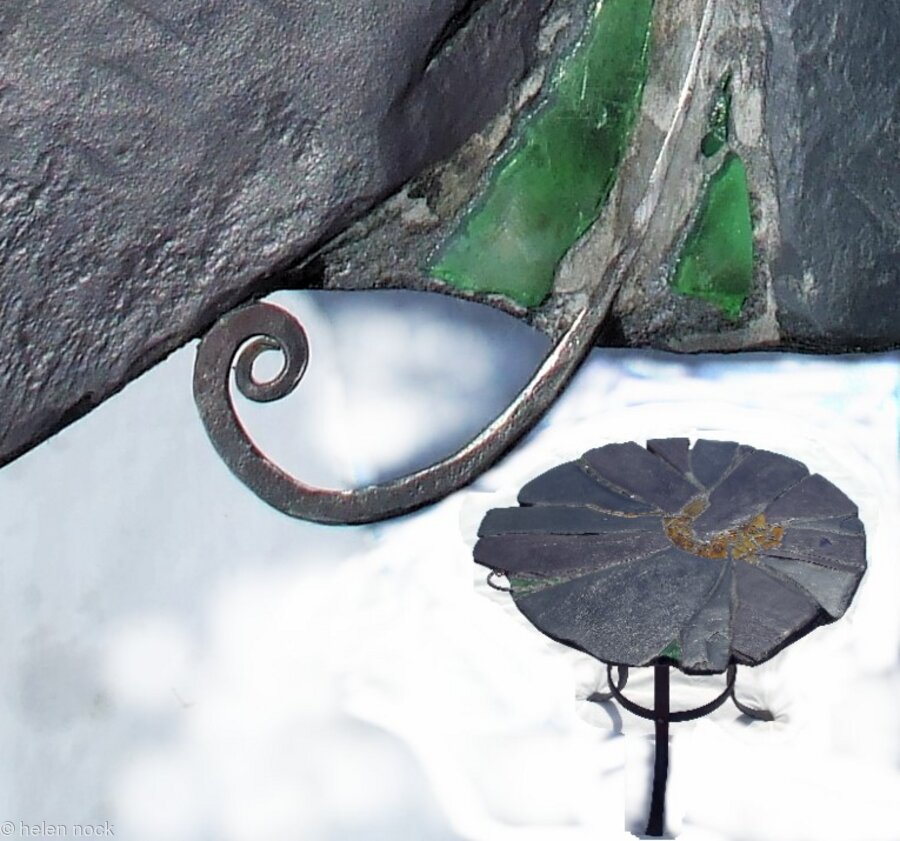 Garden table 'Lazy Daisy' edge detail - Slate, distressed stained glass ...