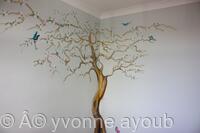 Finished Apple Blossom Tree Mural - acrylics