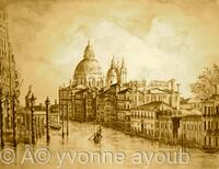 Grand Canal, Venice - Sepia pen ink