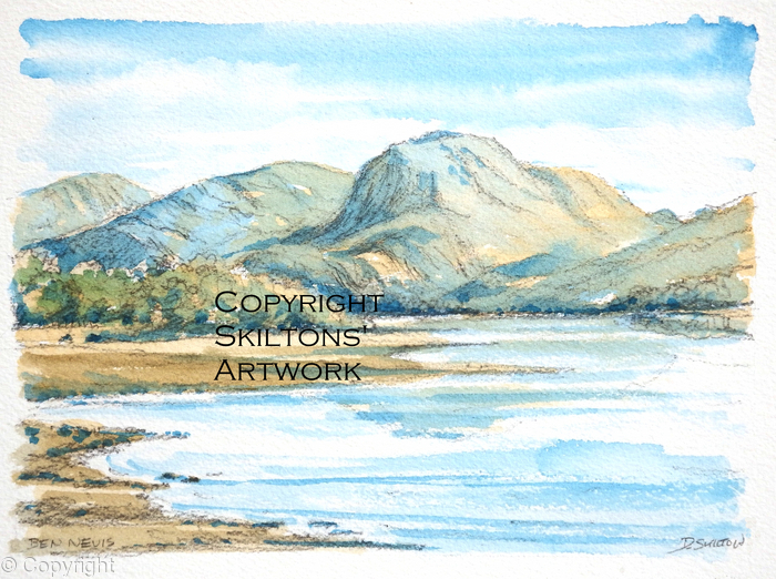 Ben nevis pencil and watercolour printed on greeting card or bespoke ...