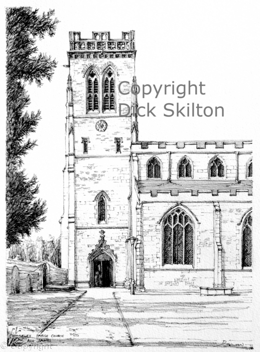 Broseley parish Church pen drawing as a greeting card, notelet ...