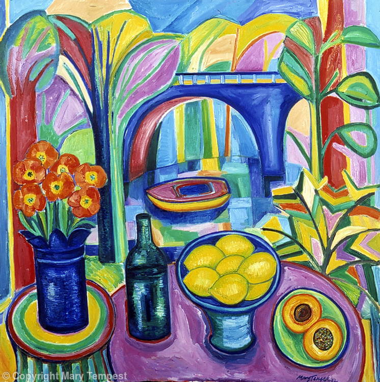 Still Life with Split Peach - Oil on Canvas