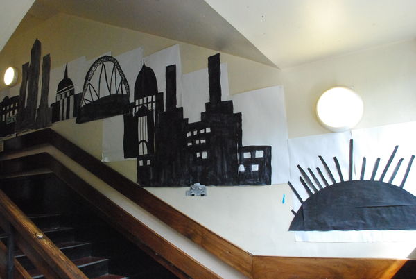 London landscape display at Drayton Park school - Paper and black paint