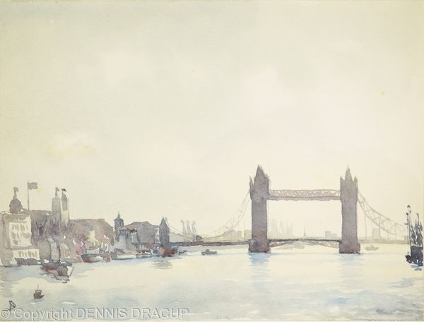 1969 Thames at Tower Bridge - watercolour print