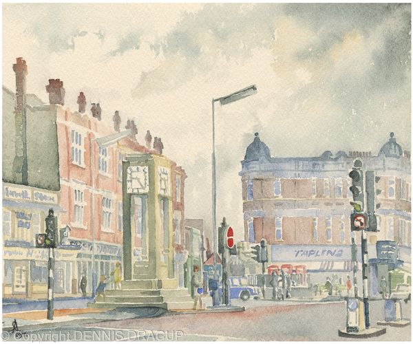 1971 The Clock, Hanwell - Watercolour print