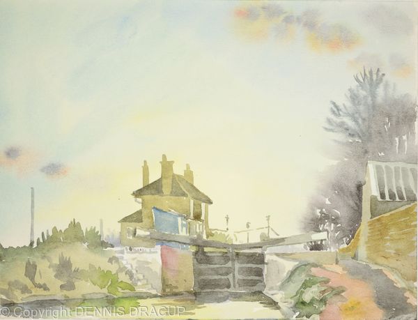 1970 Lock on Canal at Hanwell - Watercolour print