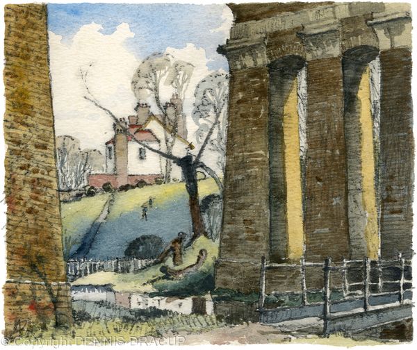 1970's The Hanwell Viaduct with River brent - watercolour print