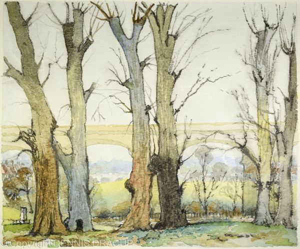 1970's Hanwell Viaduct with Elm Trees - watercolour print