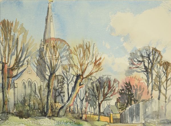 1971 St Marys Church, Hanwell - watercolour print