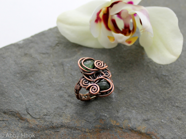 Double Stone Ring - Woven Copper wire with Faceted Green Tourmaline ...