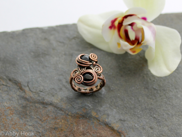 Double Stone Ring - Woven Copper wire with Faceted Amber Tourmaline ...