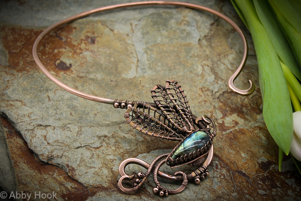 Neck Torc - Copper and Labradorite, Dragonfly Celtic Torq Or Torque ...