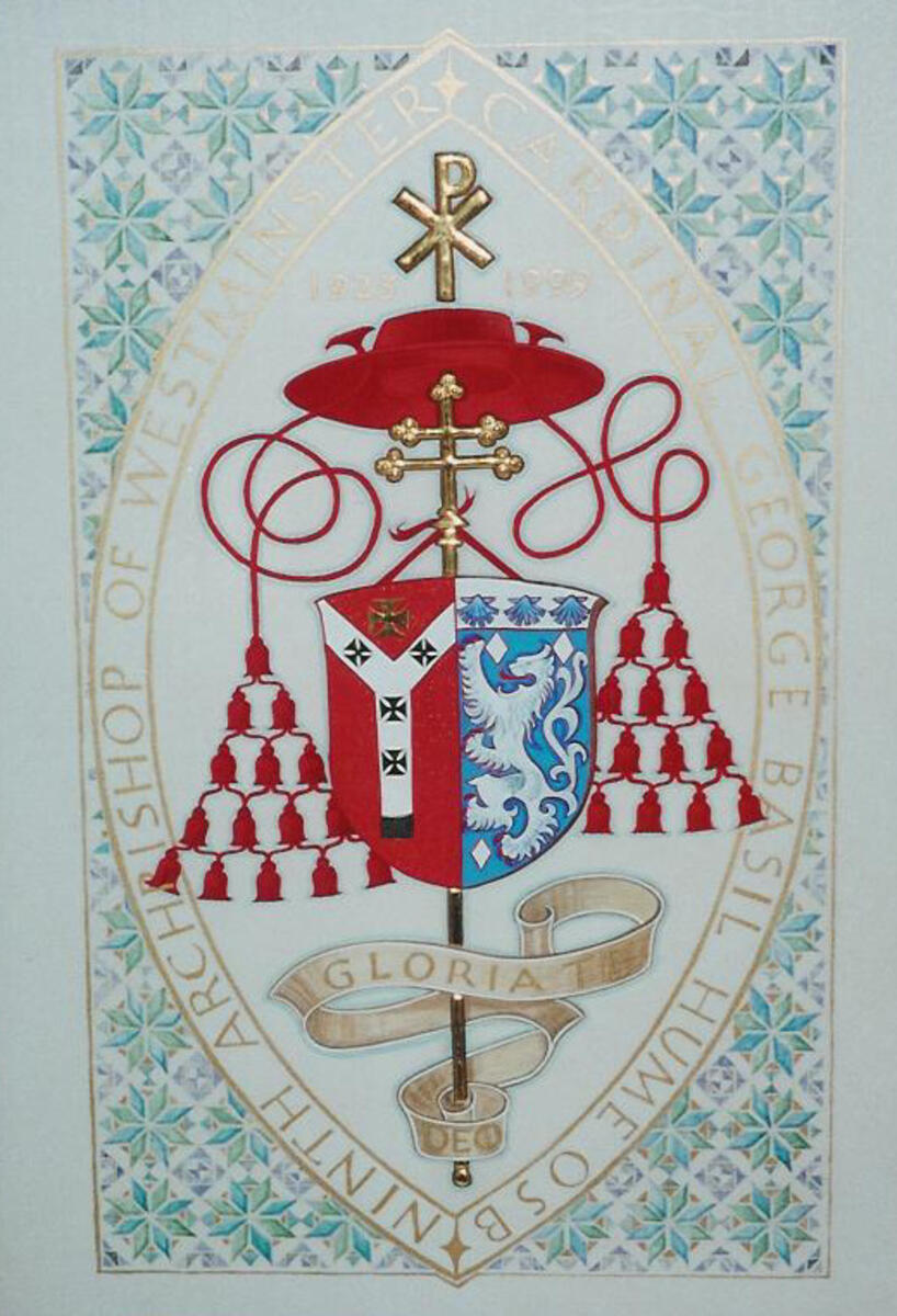 Cardinal Basil Hume Coat of Arms - Raised gold leaf gouache on ...