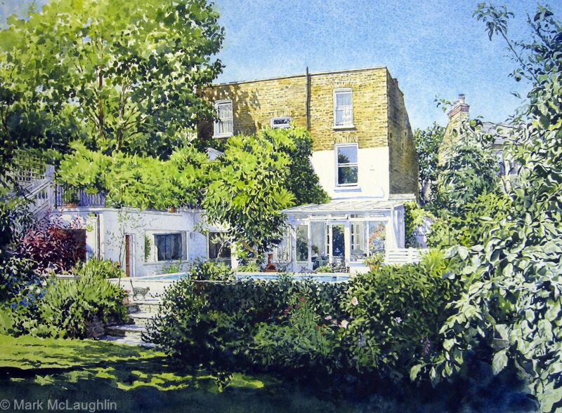 Garden view, Mervan Road Brixton SW2 - watercolour