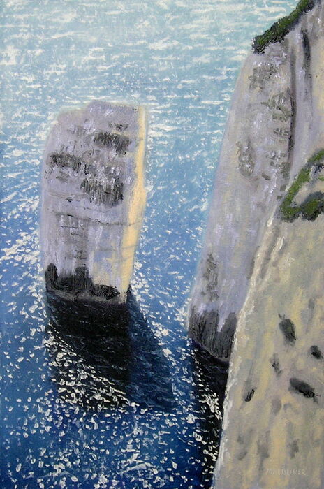 Stack Study, Nr Old Harrys Rock, Dorset - Oil on Board