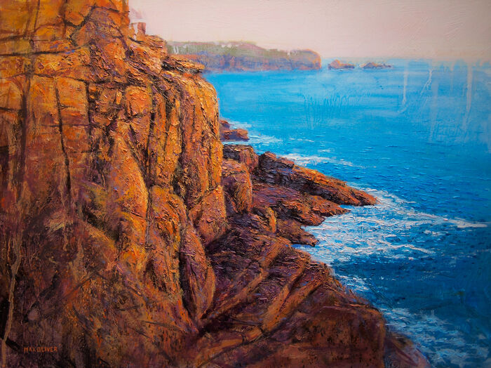 Beach Below Treen Cliff, Cornwall - Oil on Board