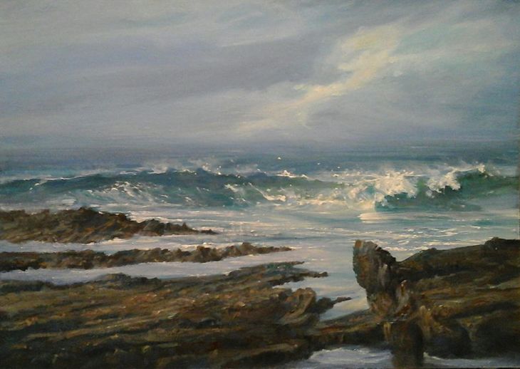 'Convergence of Elements: at Pollan Strand, Ballyliffin'' - oil on board