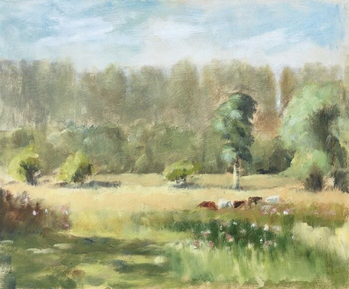 Towcester Watermeadows - Oil on Board 10" x 12"
