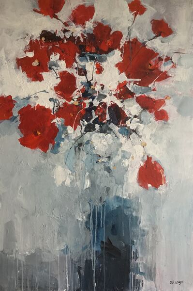 Poppy Splash On Greys - Acrylic on Canvas