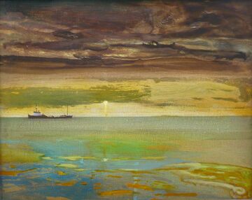 On the incoming tide. River Severn. - Oil on canvas