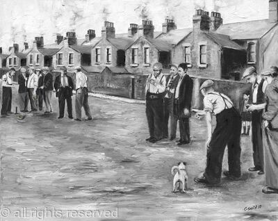 A Game of Quoits - oil on canvas board