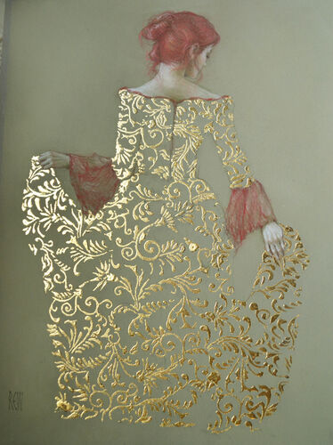 Regency Red - pastel and 24ct gold leaf