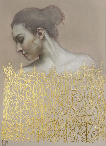 Christabel - pastel and 24ct Gold leaf