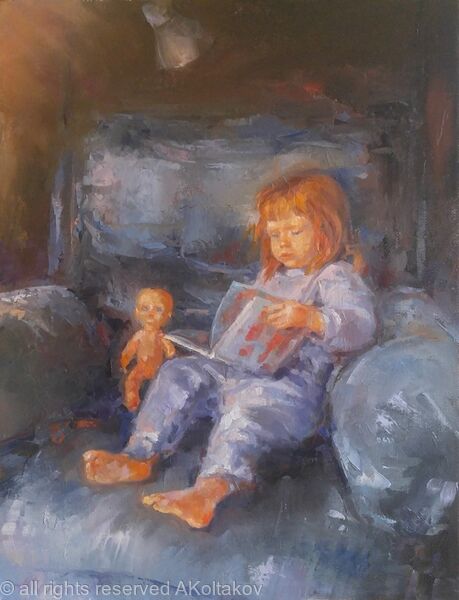Alice reading a book (12x18x0.7 - oil on canvas