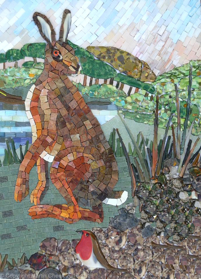 Detail of Rabbit in Triptych - Mosaic and Fused glass