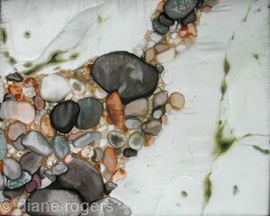 Sandy Rock pool - Hand painted silk textile embroidery