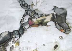 Large-rock-pool - Hand painted on silk , quilted and embroidered