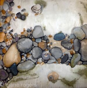 Sandy Rock pool - Hand painted silk textile embroidery