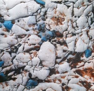 Blue Pebbles in Chalk - Printed embroideredand quilted silk textile