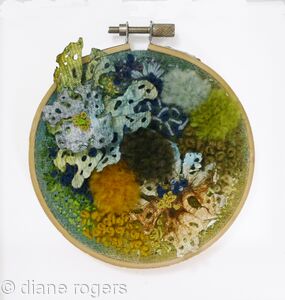 Lichen and Moss Layers - Hand embroidered and needle punch on linen in hoop