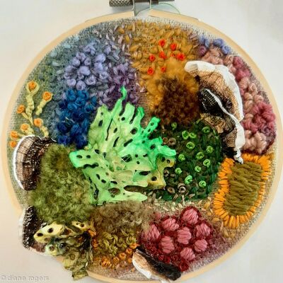 Embroidered Hoops of lichen and coral landscapes