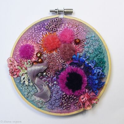 Embroidered Hoops of lichen and coral landscapes