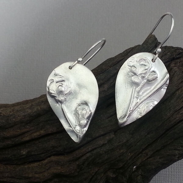 Spring Flower Silver Teardrop Earrings - Fine silver, sterling silver