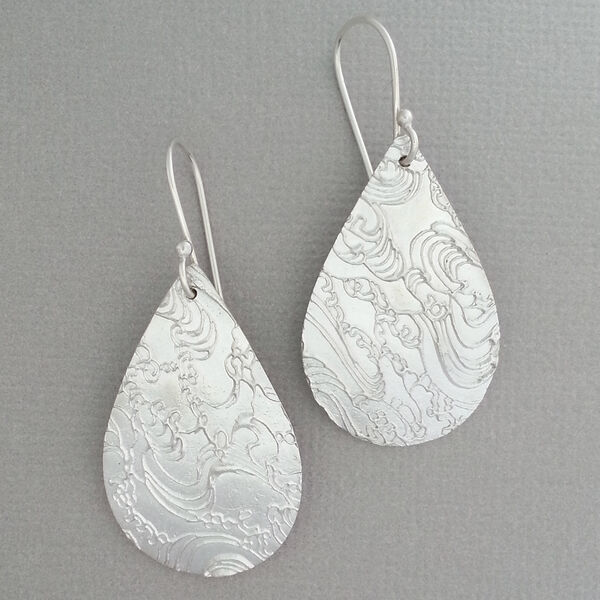 Teardrop Patterned Silver Earrings - Fine Silver, sterling silver