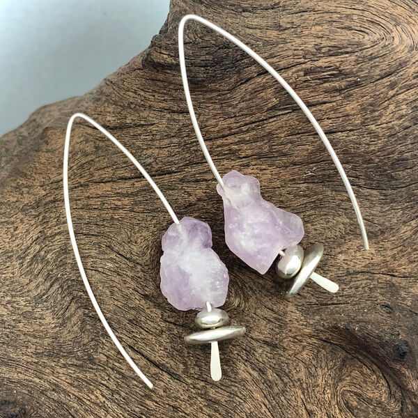 Amethyst Crystal Threaders - Sterling silver, lilac amethyst crystal points