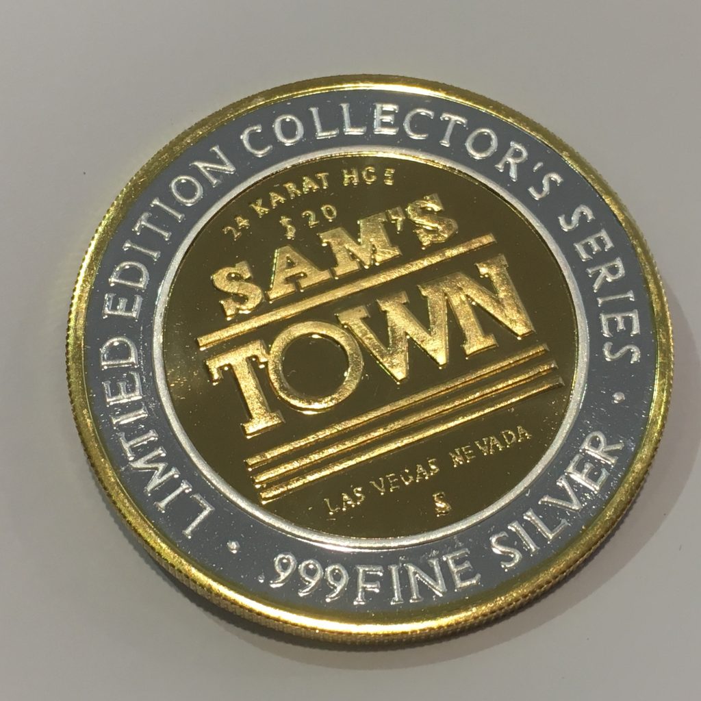 $20 Sam's Town Casino Token .999 Silver 24k Gold Plated 40 grams ...