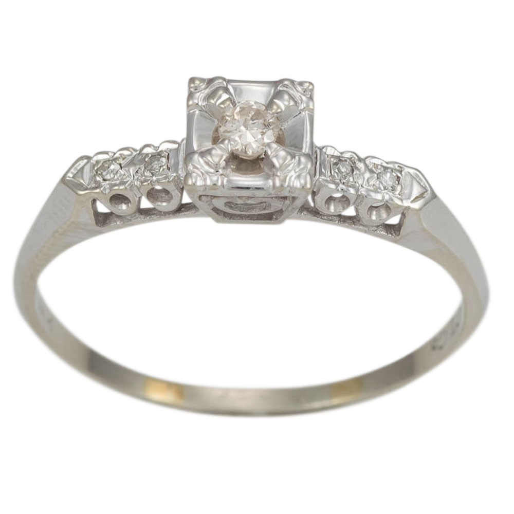 14k White Gold Vintage Ring, 0.10tdw - Size 9 - Tangibleinvestmentsinc.com