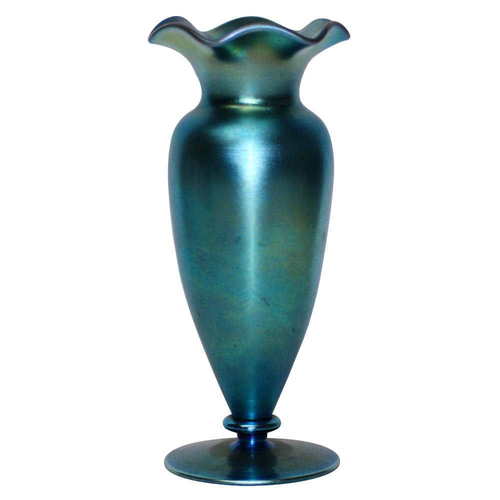 Steuben Blue Aurene Glass Pinch Rim Vase - Tangibleinvestmentsinc.com