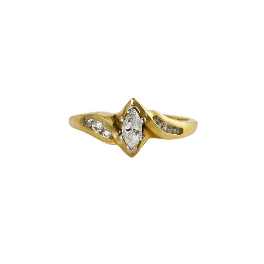 14k Yellow Gold Marquise Diamond Engagement Ring 0.25ct Center - Size 5 ...