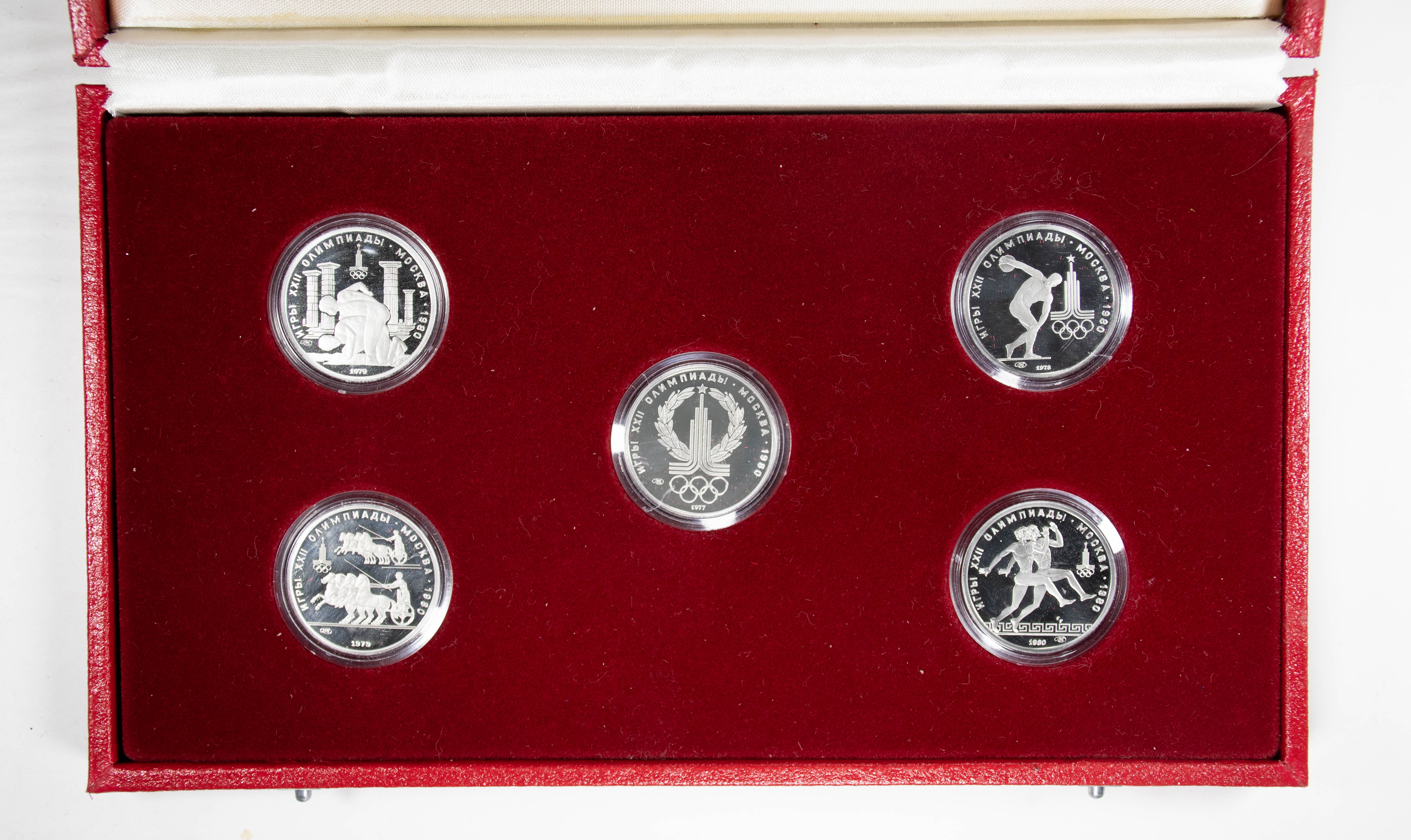 1977-1980 Moscow Olympics Russian 5pc Proof Platinum Set. Box/COA Rare ...